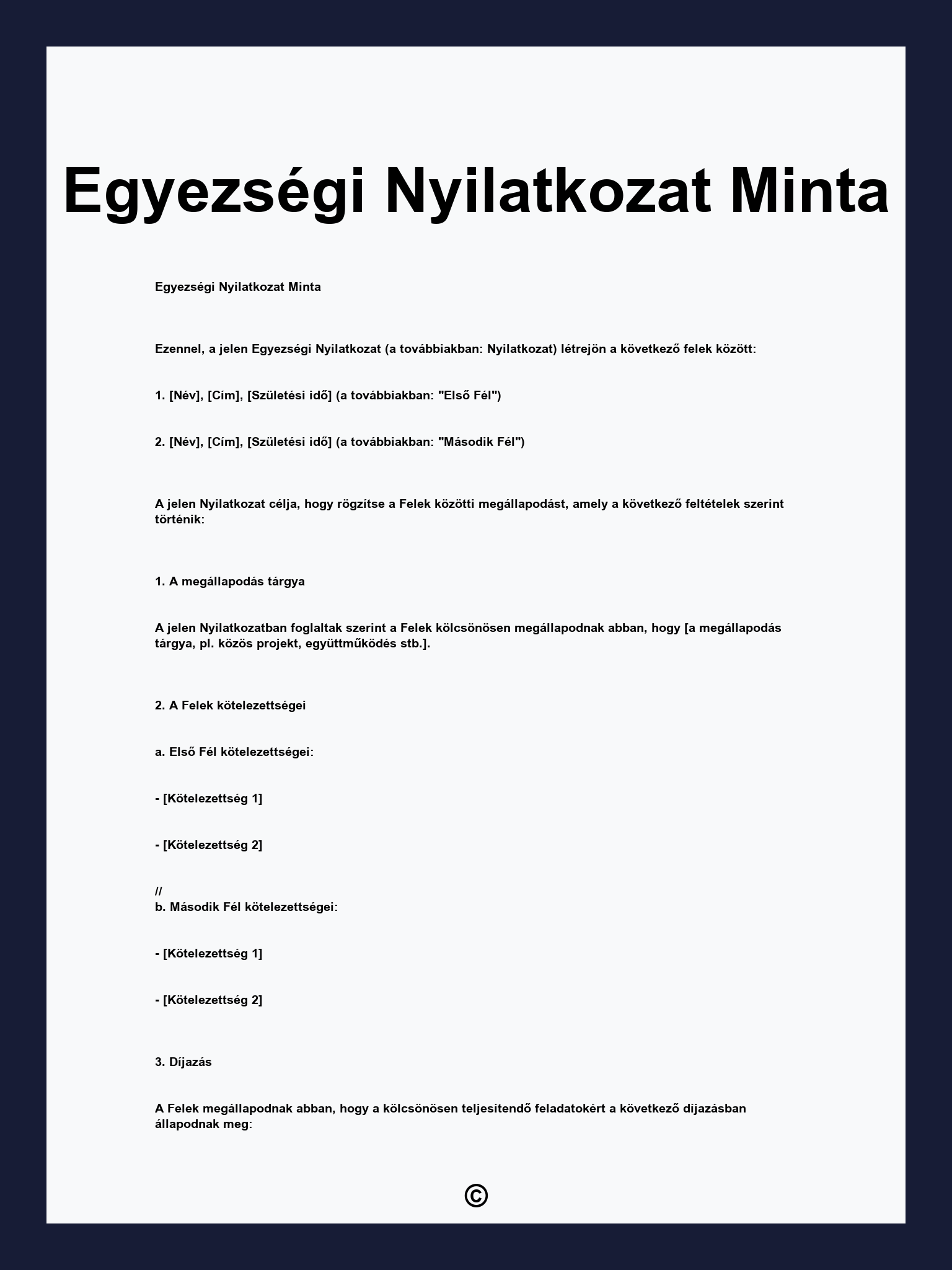 Egyezségi Nyilatkozat Minta