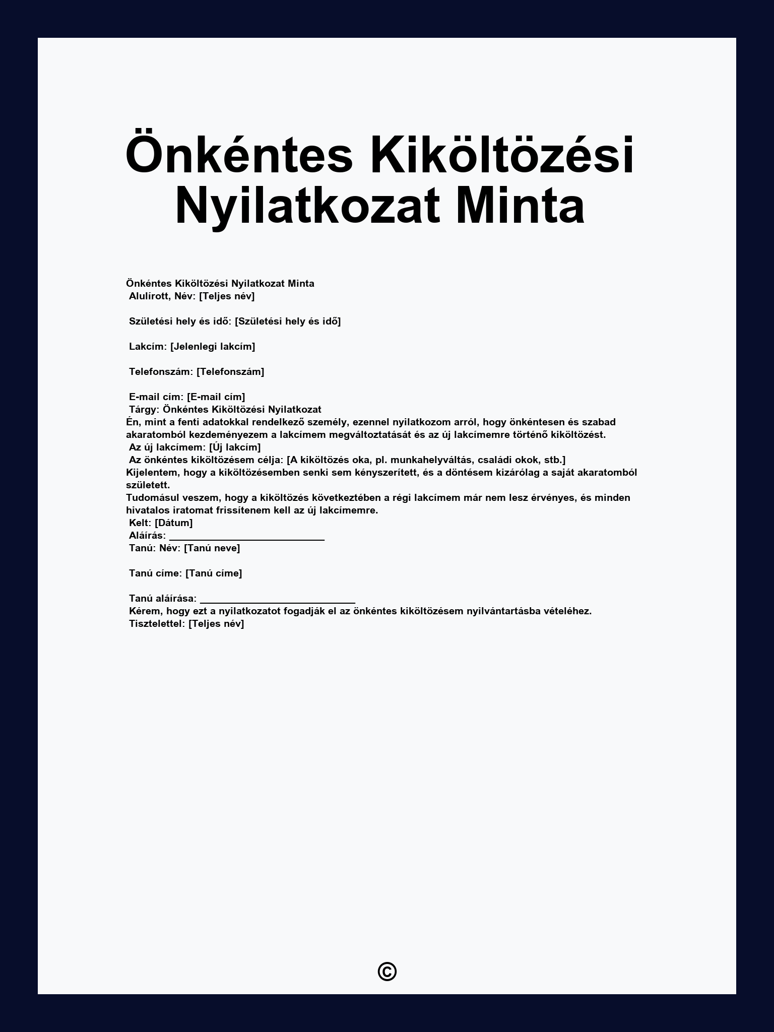 Önkéntes Kiköltözési Nyilatkozat Minta
