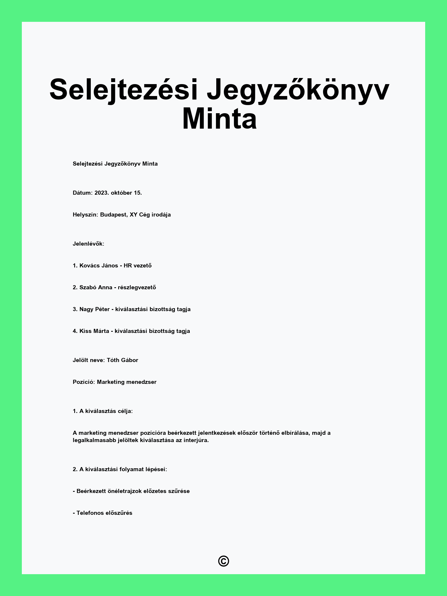 Selejtezési Jegyzőkönyv Minta